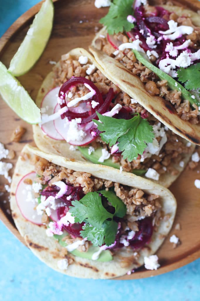 Vegan Tacos with Walnut Taco Meat, Cauliflower, & Pickled Onions ...