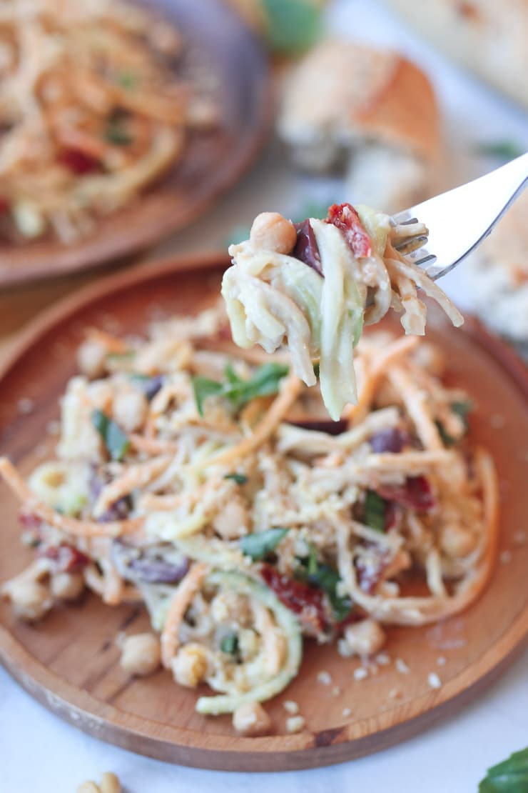 Vegan Hummus Pasta with Zucchini Noodles | High Protein & Gluten Free