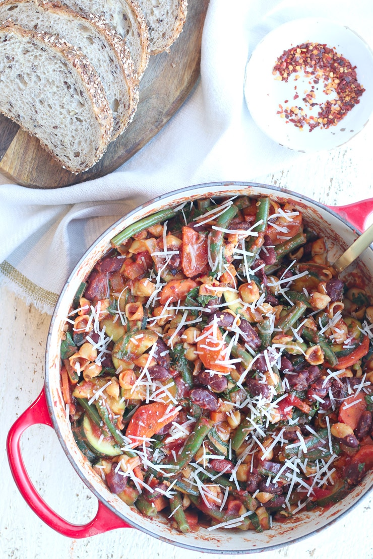 Easy Vegan Minestrone Skillet Pasta (Gluten Free, Family Friendly)