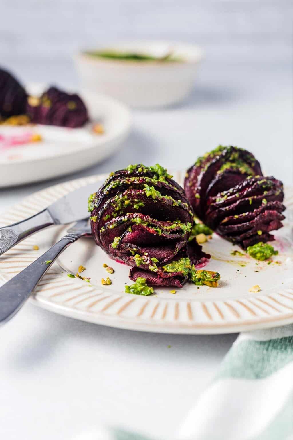 Hasselback Beets with Pistachio Pesto (Gluten Free) - Abbey's Kitchen