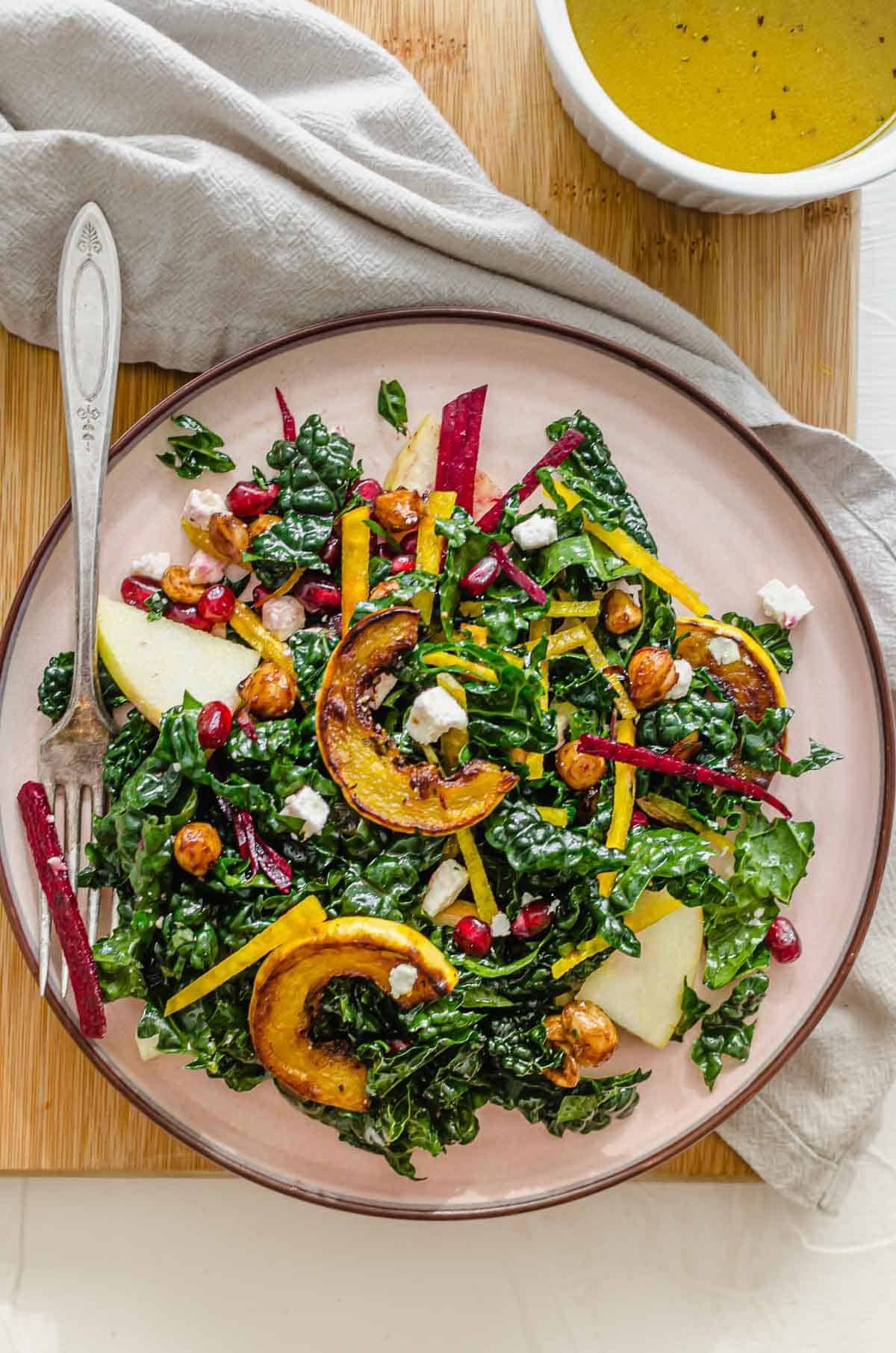 Sweet Kale Salad Recipe with Squash and Candied Hazelnuts - Abbey's Kitchen