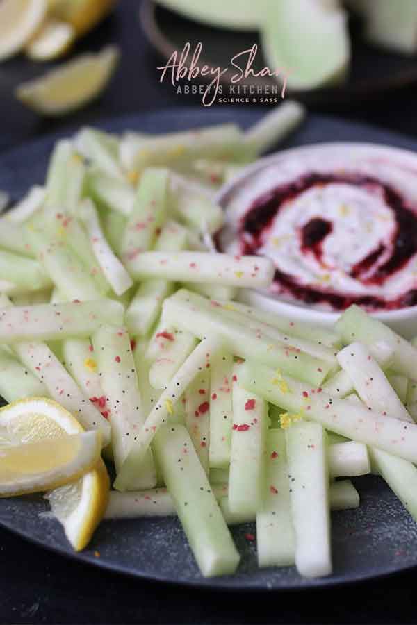 Summer Melon Sticks with Lemon Cherry Dip (Easy Vegan Snack) - Abbey's ...